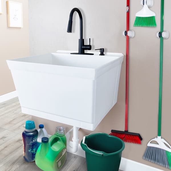 TEHILA 19-Gallon Wall-mounted Utility Sink 22.88 in. W Laundry Tub with ...