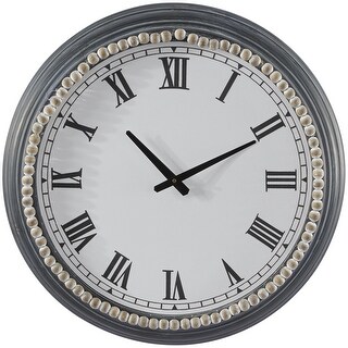 Metal Decorative Wall Clock with Beaded Accents - White - Roche River ...