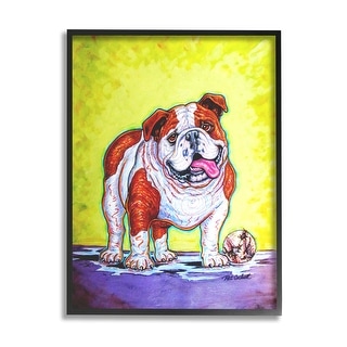 Stupell Bulldog with Baseball Framed Giclee Art Design by Pat Cockrell ...
