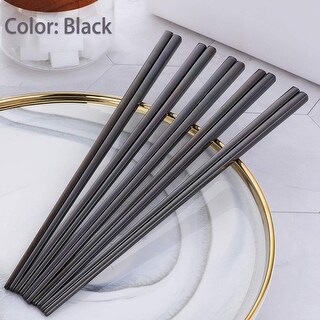 5-Pair Stainless Steel Metal Reusable Chinese Square Chopsticks,Black ...