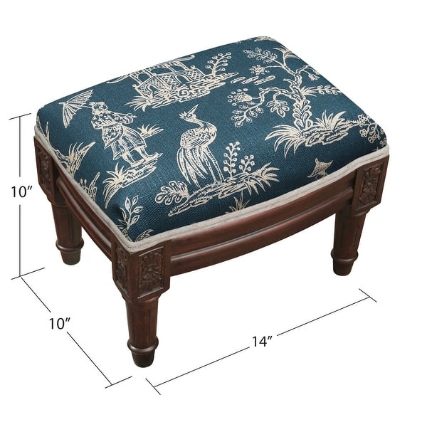 Navy Blue Chinoiserie Footstool with wood stained finish - Bed Bath ...