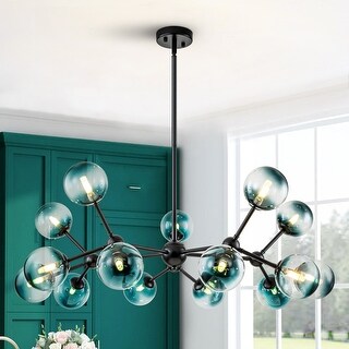 15-Light Modern Glam Linear Sputnik Gradient Blue Glass Globe Bubble ...