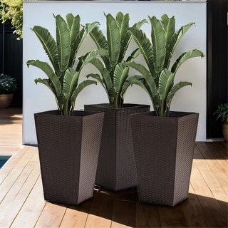 Set of 3 Tall Planters with Drainage Hole, Outdoor Flower Pots - Bed Bath & Beyond - 40485286