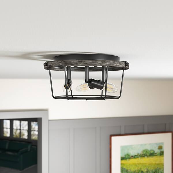 Farmhouse 3-Light Metal Ceiling Lighting Fixture with Wood Grain Design ...