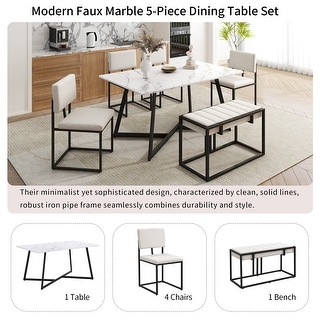 Modern 6-Piece Faux Marble Kitchen Table Set 60in Metal Dining Table ...
