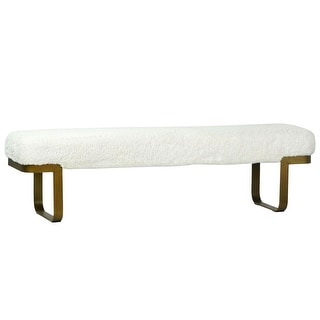 Tucker 64" White Sherpa Bench with Brass Finish Legs - Bed Bath ...