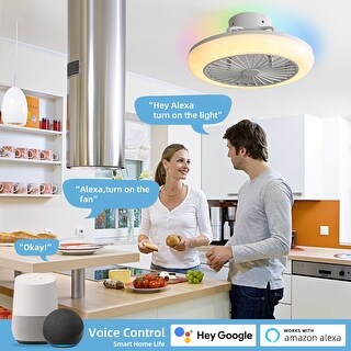 Smart LED Bladeless Ceiling Fans Remote Enclosed Multi-Speed Indoor ...