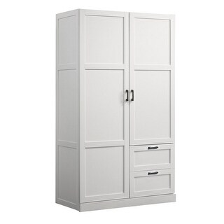Bre 71 Inch Wardrobe Cabinet Armoire, Drawers, Hanging Rod, White Wood ...