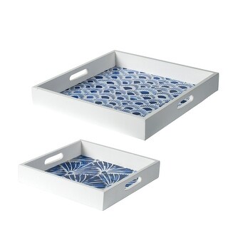 White and Indigo Patterned Square Decorative Trays (Set of 2) - Bed ...