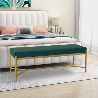 Long Upholstered Bench Modern Upholstered Velvet Entryway Bench with ...