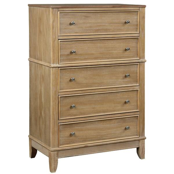 Natural 5 Drawers Chest with Splayed Bracket Feet and Flute Molding ...