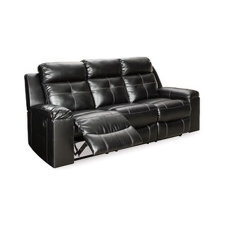 88 Inch Manual Reclining Sofa, Blue LED Lighting, Black Faux Leather ...