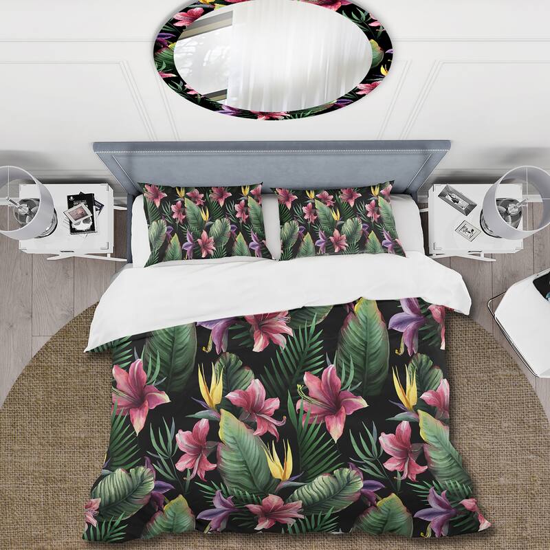 Designart 'Orchid & Bird Of Paradise Flowers With Tropic Green Leaves ...