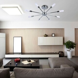 8-Light Industrial Chrome Linear Sputnik Semi-Flush Mount Light - Bed ...