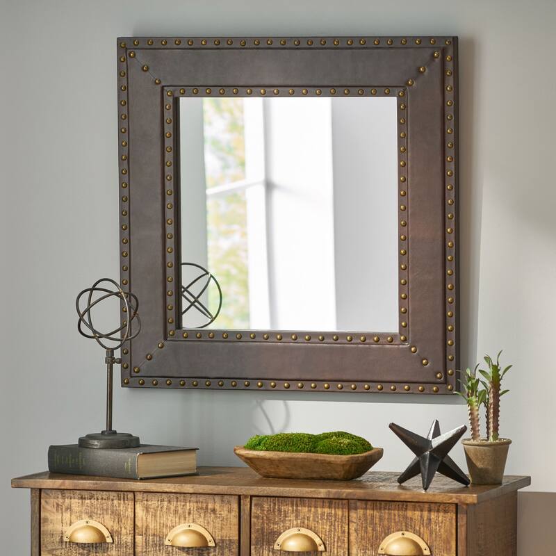 Chamlee Indoor Leather Handcrafted Studded Square Wall Mirror by ...