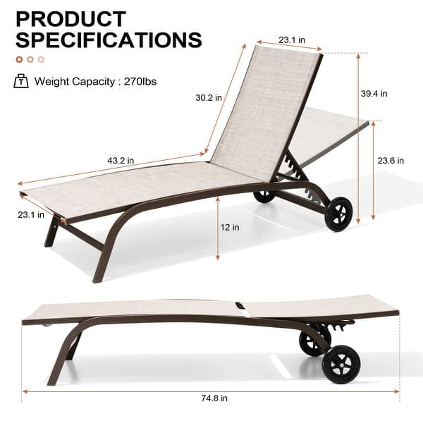 Outdoor Living Cart Wheel Chaise Lounge Chair Pool Lounger with ...