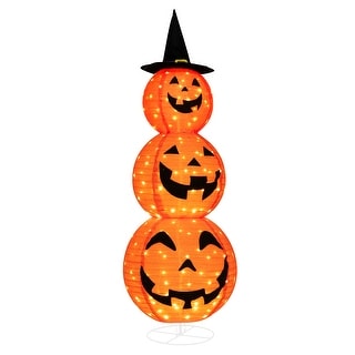 Light Up Triple Stacked Halloween Pumpkin Decoration with Hat - Bed ...