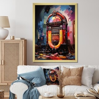 Designart "Jukeboxe Groove Gallery Pointillism" Jukeboxes Framed Canvas ...