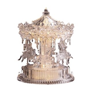 10.3" Clear White Carousel Horse Rotational Motion Tabletop DecorLarge ...