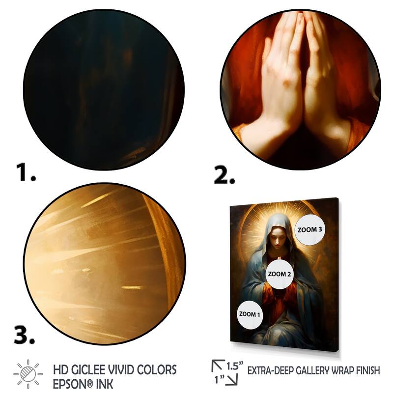 Designart "Mother Mary Christian Portrait II" Christianism Gold Wall ...