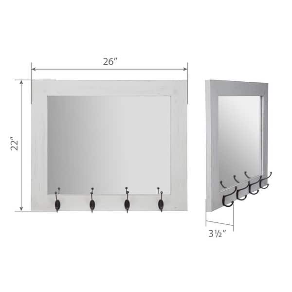 Rustic White Entryway Wall Mount Mirror with Hooks 17"x21" - Bed Bath ...