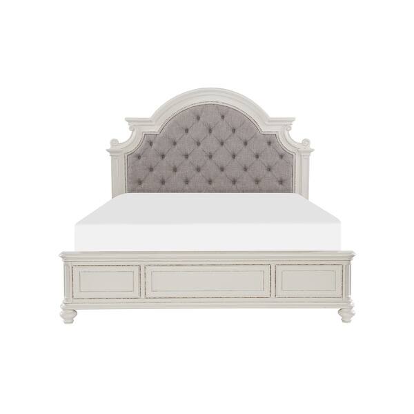 Milena 3 Piece White Gray Traditional Fabric Upholstered Tufted Panel ...