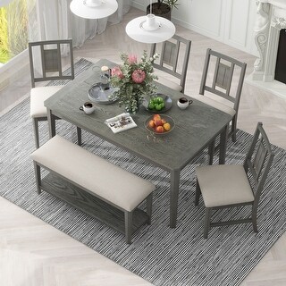 Dark Gray 6-piece Dining Table Set with 43.9" Bench and 60" Rectangular ...