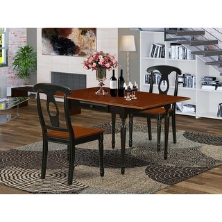 3-Piece Black and Cherry Finish Solid Wood Top Dining Table Set - Bed ...