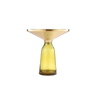 Len 21 Inch Side End Table, Yellow Blown Glass Bell Base, Funnel Gold ...