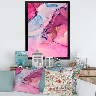 Designart "Pink And Blue Abstract Marble I" Modern Framed Art Print ...