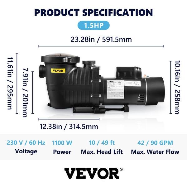 VEVOR Variable Dual Speed Energy Saving Pool Pump for Above Ground Pool ...