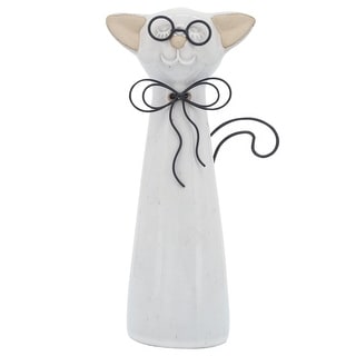 Cat with Glasses Tabletop Figurine - 8" - White and Beige - Bed Bath ...