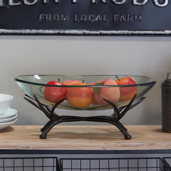 Clear Glass Kitchen Decorative Serving Bowl with Black Metal Branch ...