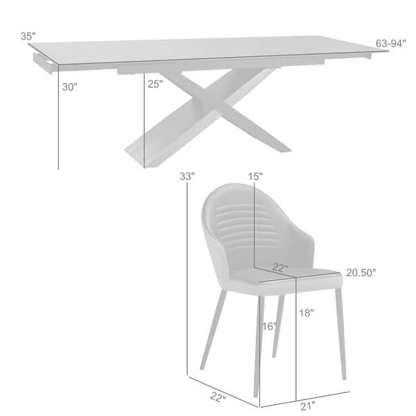 Milena Rocco 5 Piece Extendable Dining Set with Taupe Gray and Black Faux Leather Chairs - Bed ...