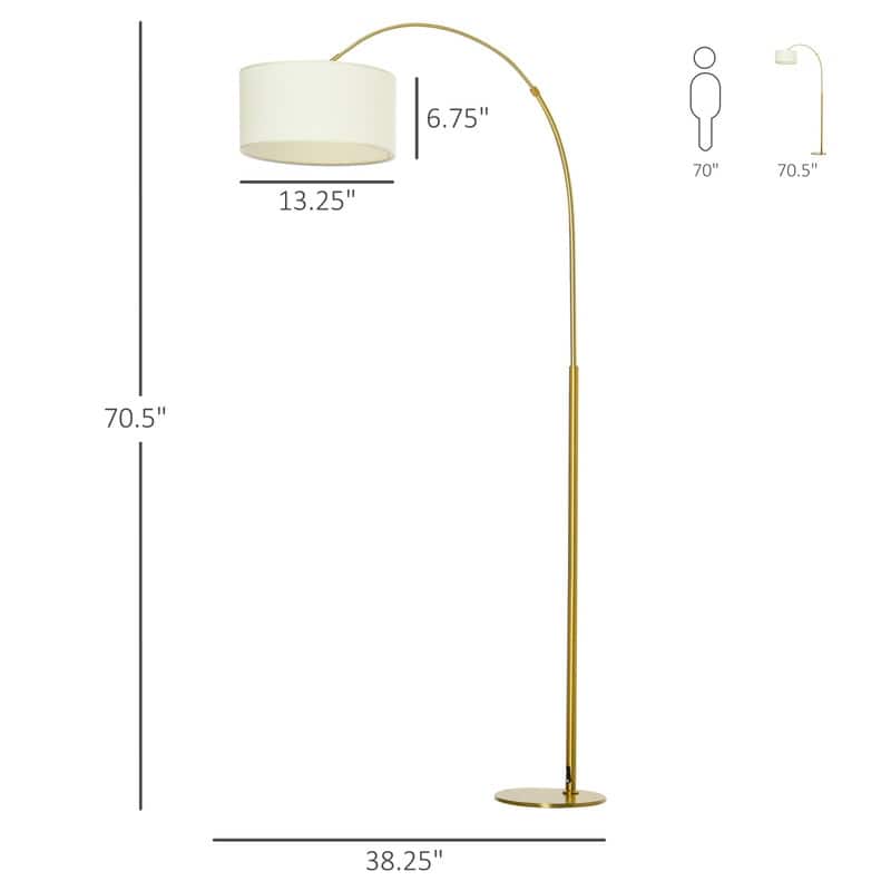 6FT Arch Shape Floor Lamp with Flexible Shade Head 180° & Metal Round ...
