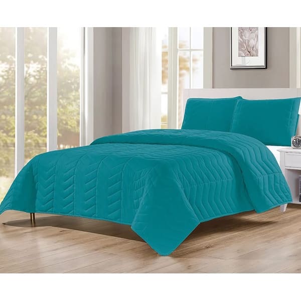 Teal Queen Size 3 Piece Quilt Set & Pillow Shams Soft Plush Cozy ...