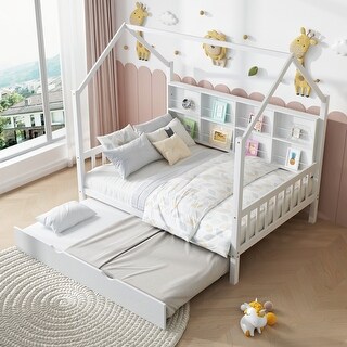 Wooden Full Size House Bed with Trundle - Bed Bath & Beyond - 37034736