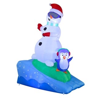 Joyfy 6 FT Christmas Inflatable Snowboarding Snowman with Penguin ...