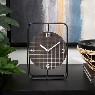 Black Metal Open Frame Geometric Decorative Clock with Grid Patterned ...