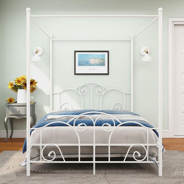 Alazyhome Canopy Metal Bed Frame, Metal Slat Support - Bed Bath ...