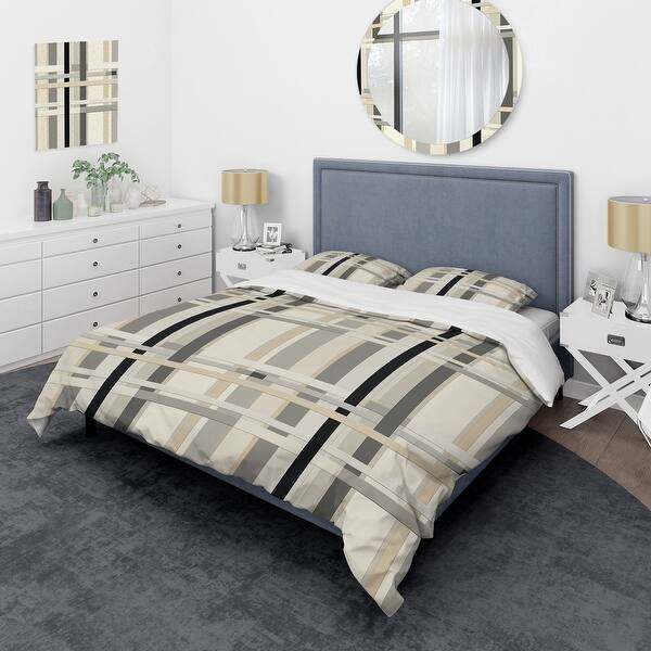 Designart "Balanced Lines" White Modern Bed Cover Set With 2 Shams ...