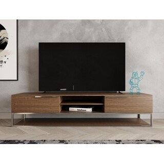 Modrest Heloise Modern Walnut and Stainless Steel TV Stand - Bed Bath ...
