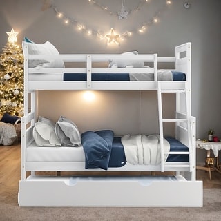 Triple Bunk Bed with Twin Size Trundle, Metal Bunk Bed with Trundle ...