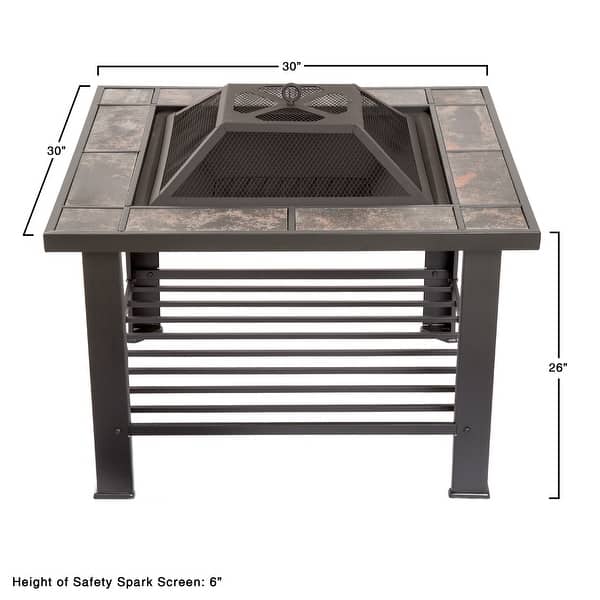 Pure Garden Wood Burning 30-inch Square Marble Tile Fire Pit Set - 30 x ...