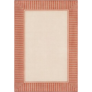 7'6" x 10'9" Stripe Border Patterned Burnt Orange and Beige Rectangular ...