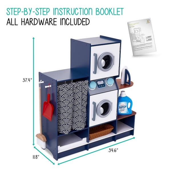 Kids Washer and Dryer Playset, Wooden Pretend Kids Laundry Playset ...