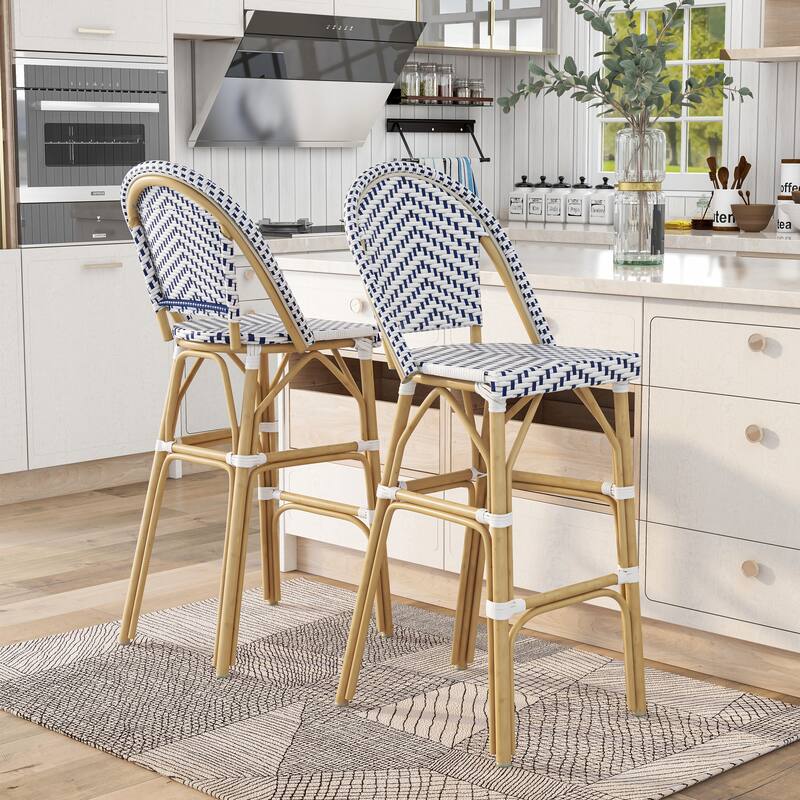 Ariel French Natural Tone 30-inch PE Wicker Patio Bar Chairs (Set of 2 ...