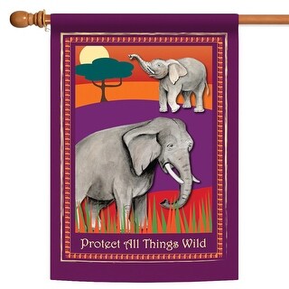 Elephants 'Protect All Things Wild' Outdoor House Flag 40" x 28" - Bed ...