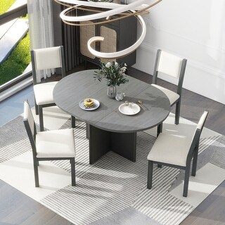 5-Piece Retro Functional Dining Set, 1 Extendable Table with a 16-inch ...