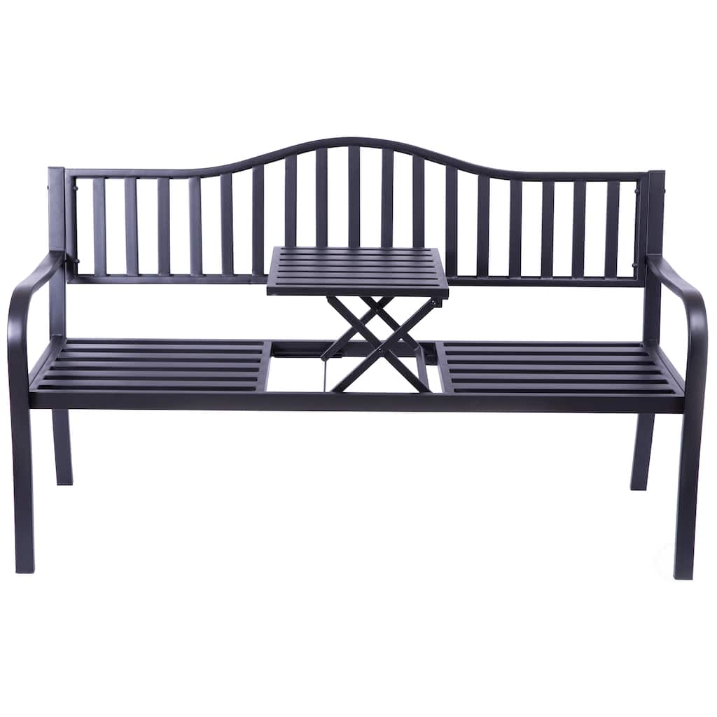 Outdoor Powder Coated Steel Park Bench, Garden Bench with Pop Up Middle ...